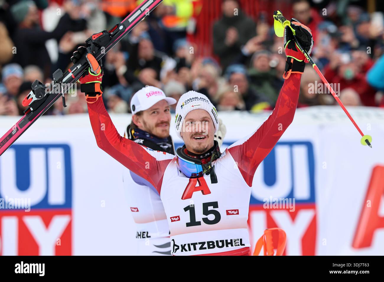 Austria's Manuel Feller celebrates winning an alpine ski, men's World ...