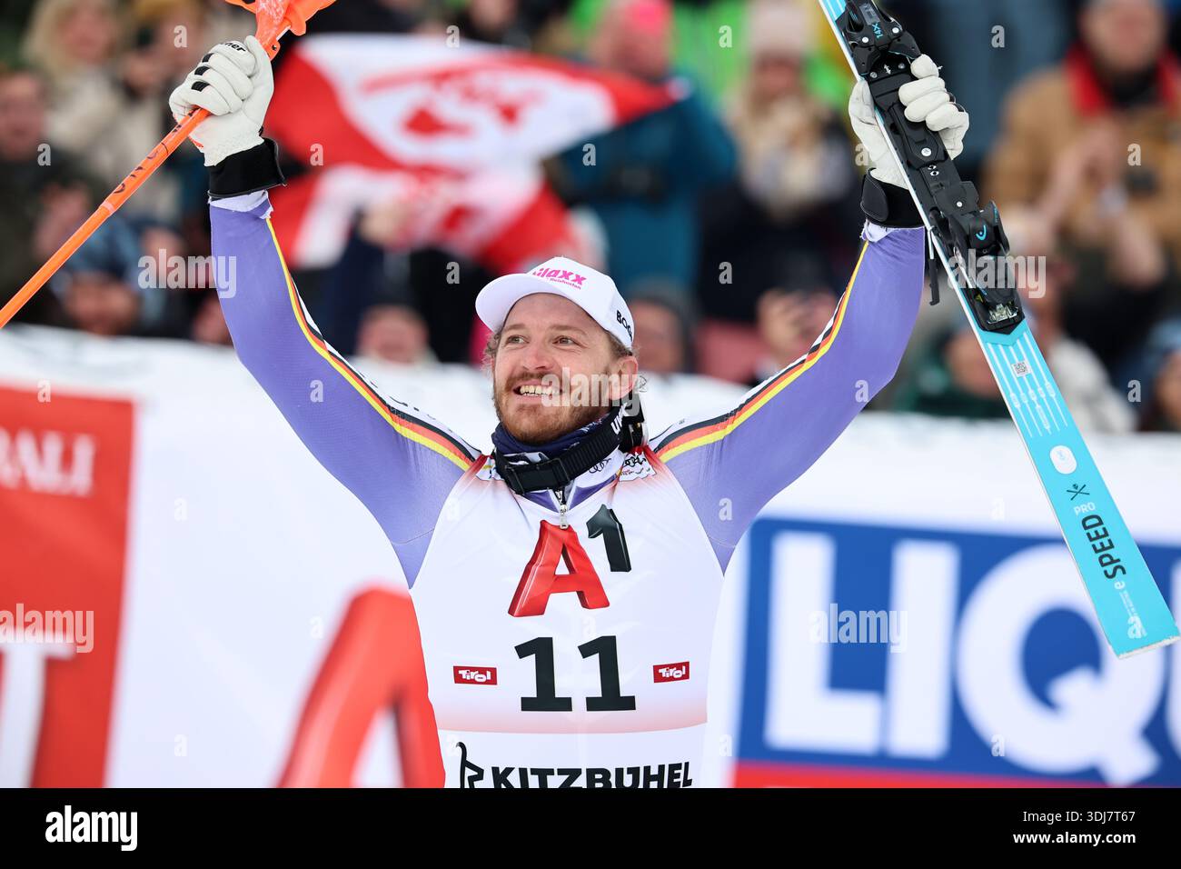 Germany's Linus Strasser celebrates after fishing third in a alpine ski ...