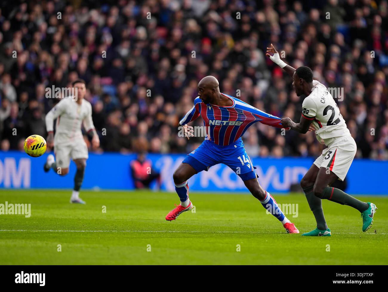 Crystal Palace's Jean-Philippe Mateta (left) and Chelsea's Trevoh ...
