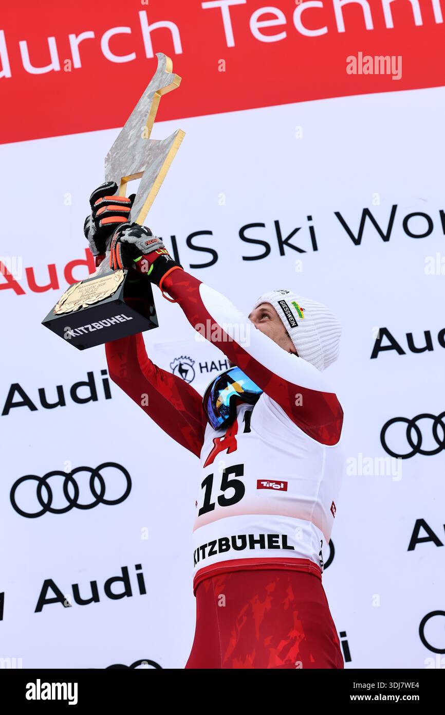 Austria's Manuel Feller celebrates winning an alpine ski, men's World ...