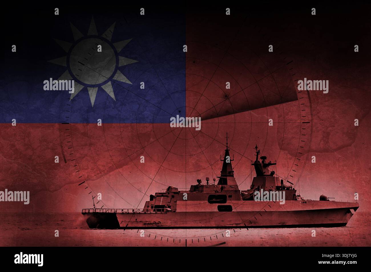 Abstract concept design of Taiwan Navy Frigate warship with flag and ...