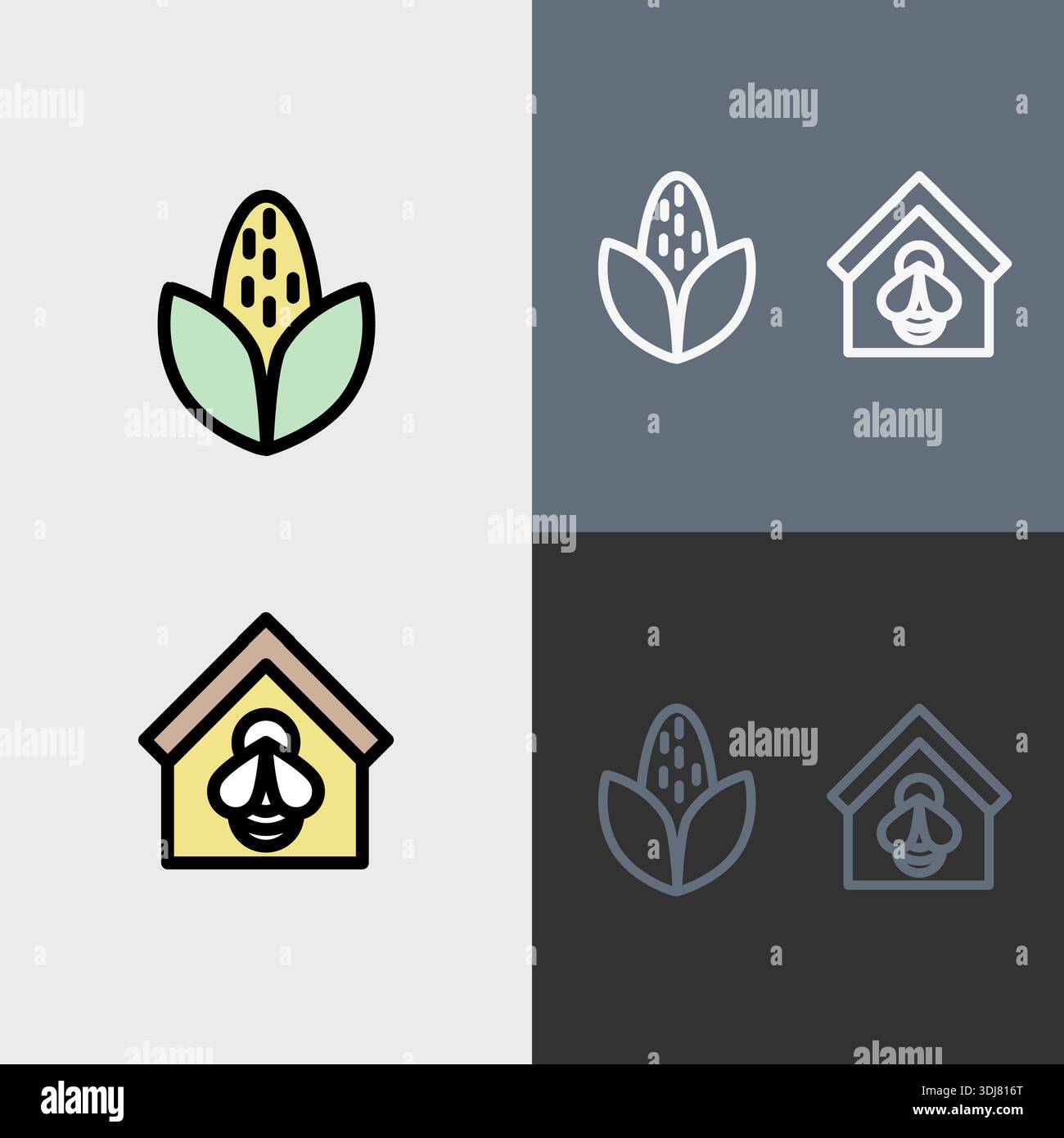 Organic Farming symbol or clipart set - filled and outlined symbols ...
