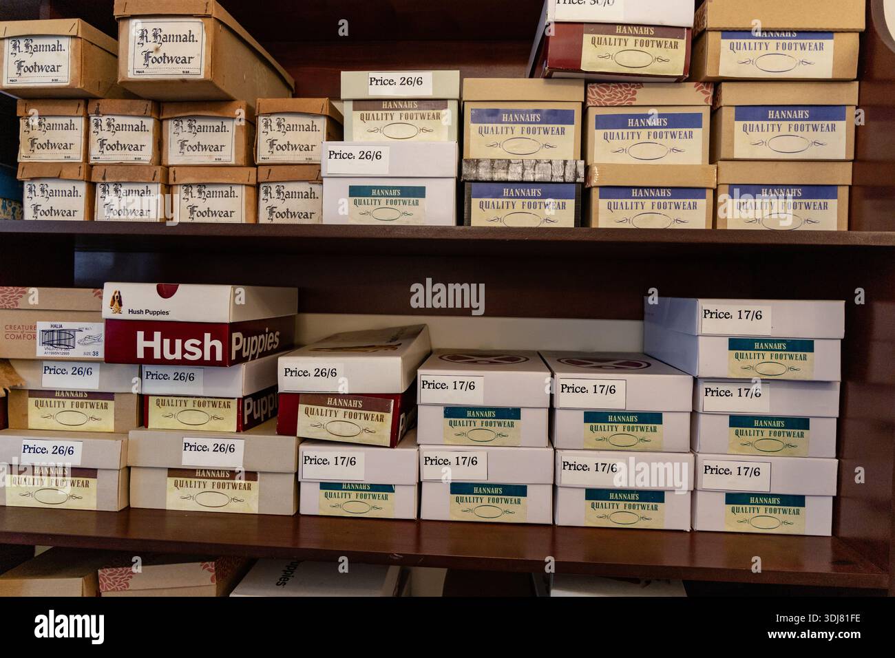 Hannah Footwear Hannahs Boxes Stacked Shoe Stock Photo - Alamy