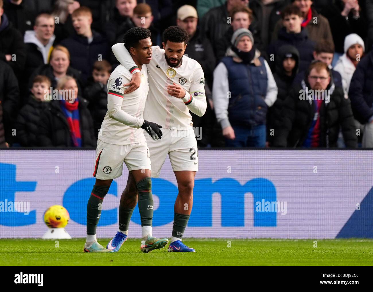 Chelsea's Estevao (left) celebrates scoring their side's first goal of ...