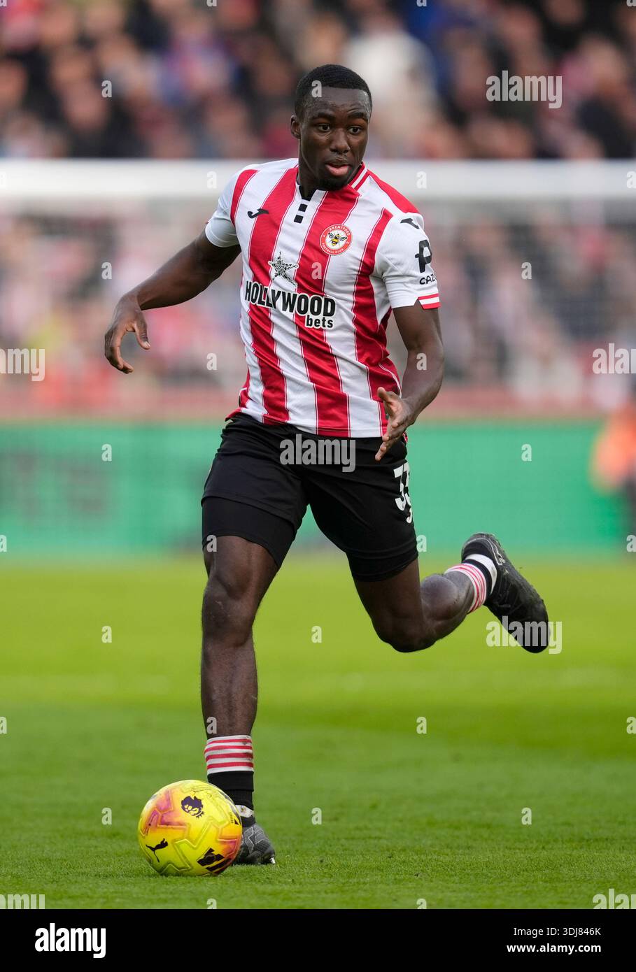 Brentford's Michael Kayode during the Premier League match at the Gtech ...