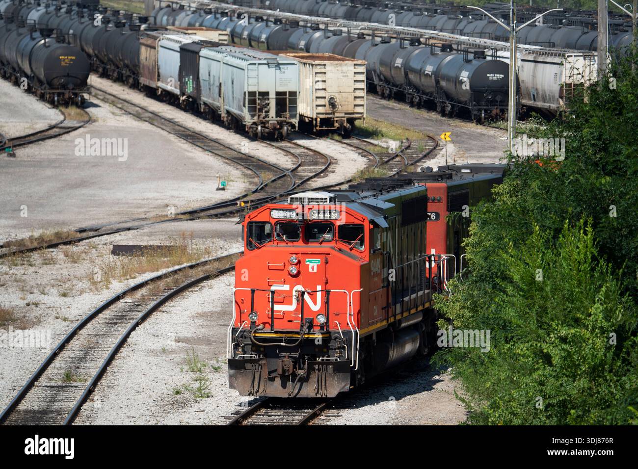 A CN locomotive sits idle at the CN Stuart Yard west of the West ...