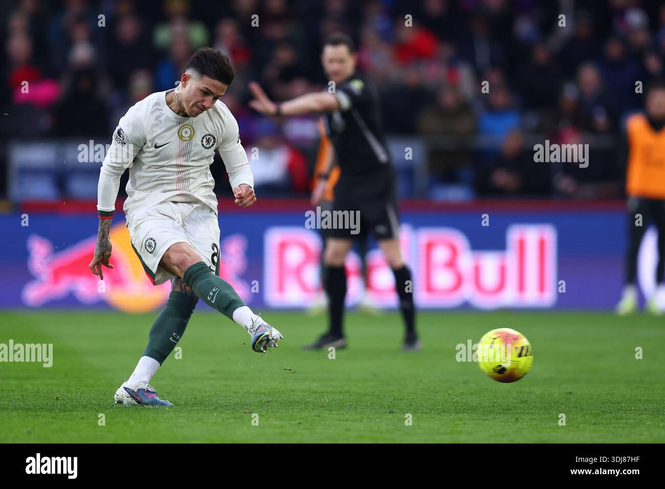 London, England, 25th January 2026. Enzo Fernandez of Chelsea scores to ...