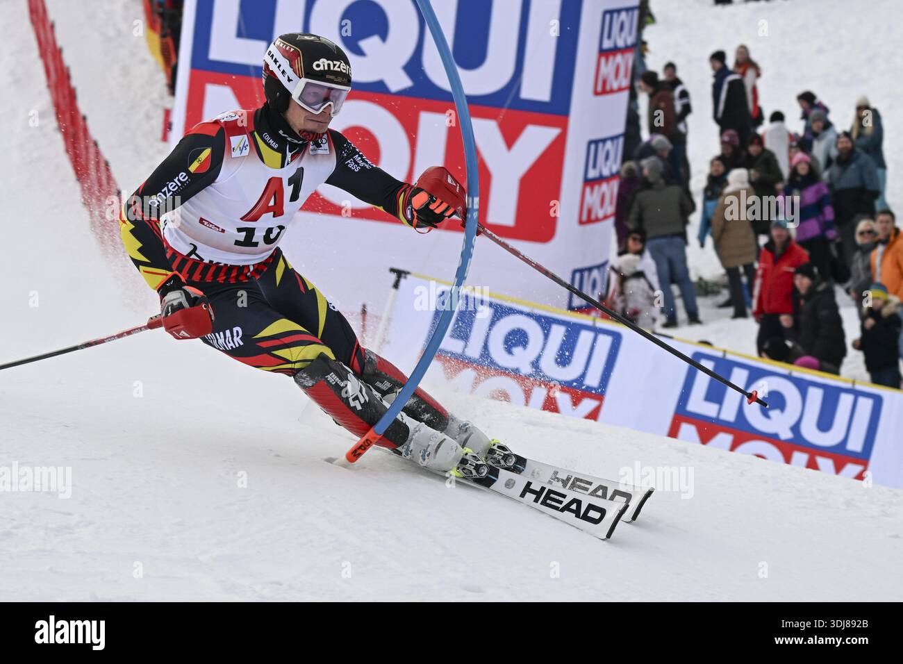KITZBUEHEL, AUSTRIA - JANUARY 25: Armand Marchant of Belgium in action ...