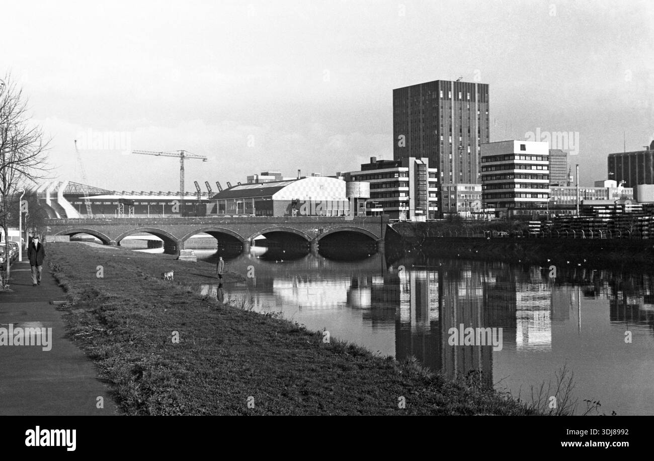 Cardiff Arms Park, the Empire Pool and city centre, 1982 Stock Photo ...