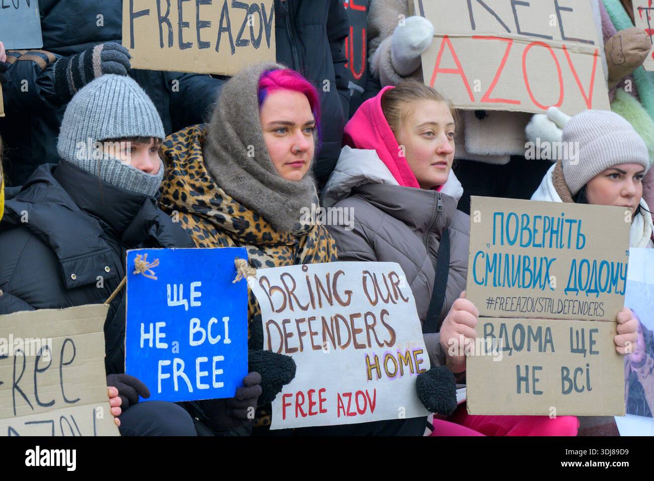 Kyiv, Ukraine - 25th January,2026: Young Ukrainian women holding ...