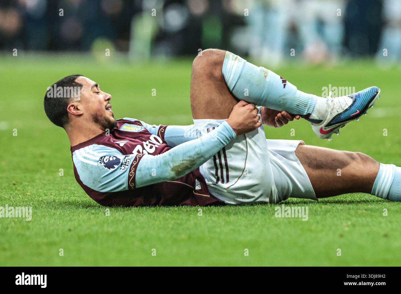 Youri Tielemans of Aston Villa is injured during the Premier League ...