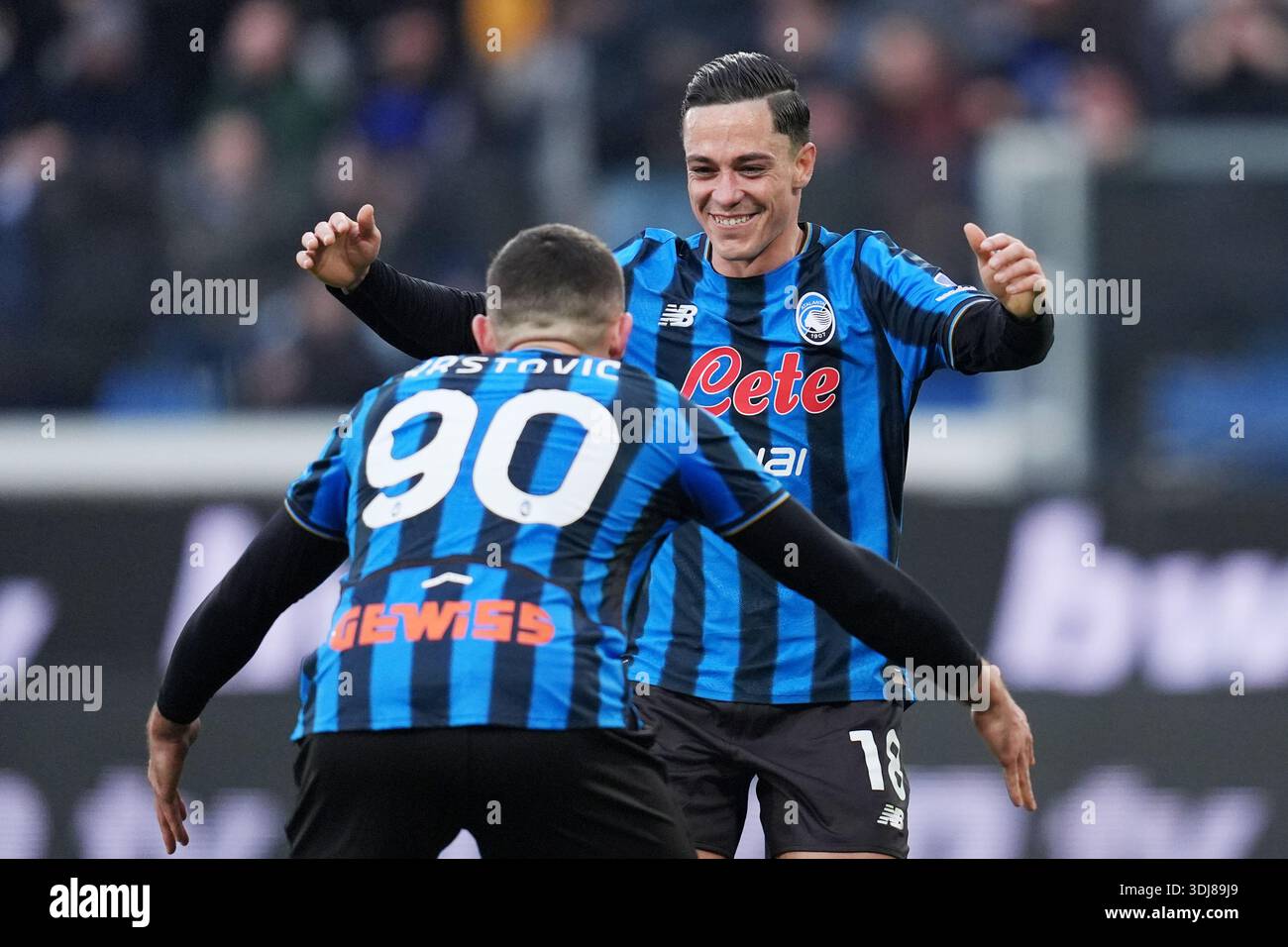Atalanta's Giacomo Raspadori celebrates scoring their side's third goal ...