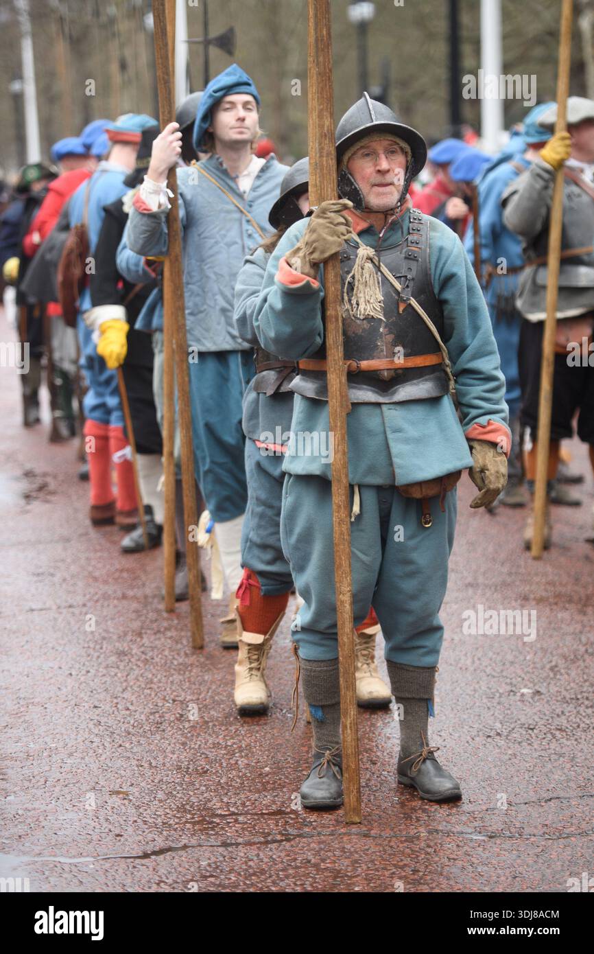 London, UK. 25 Jan 2026. Members of the English Civil War Society ...