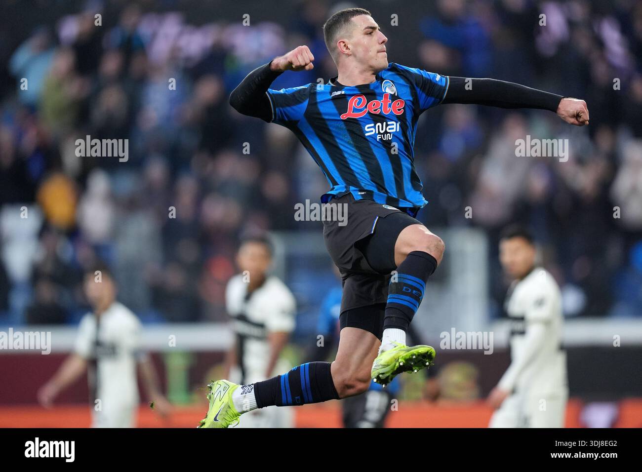 Atalanta's Nikola Krstovic celebrates after scoring their side's fourth ...