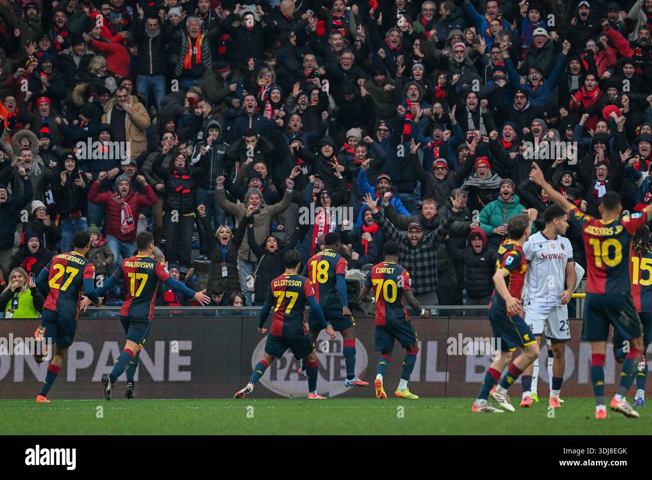 Genoa's Caleb Ekuban, center, celebrates scoring their side's second ...
