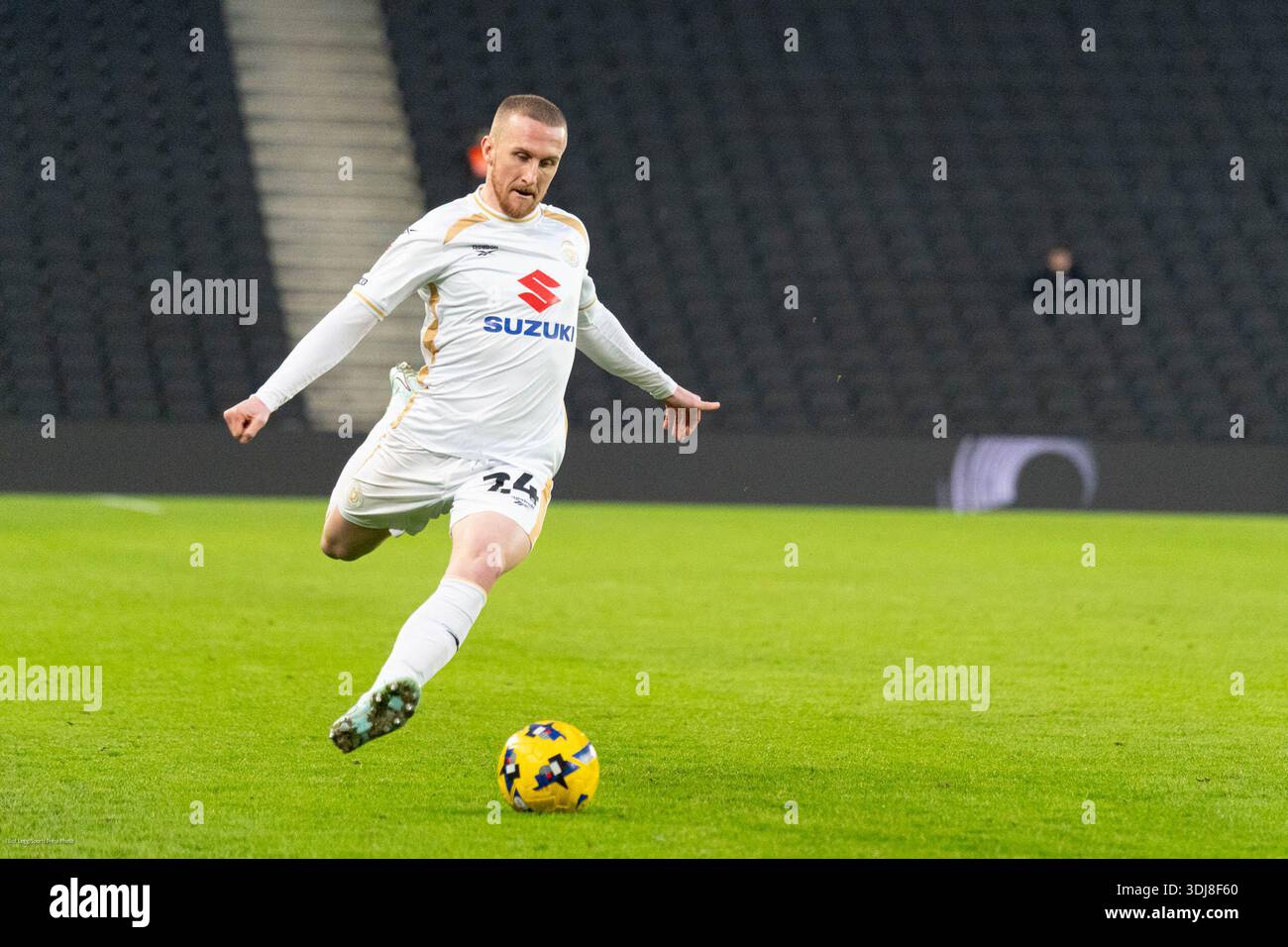 Connor Lemonheigh-Evans crossing the ball during the League Two match ...