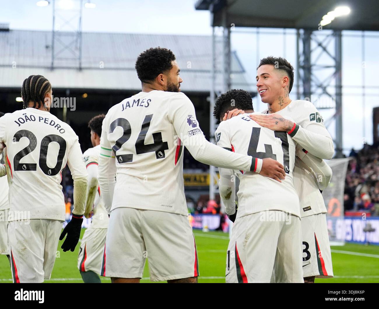 Chelsea's Enzo Fernandez (right) celebrates scoring their side's third ...