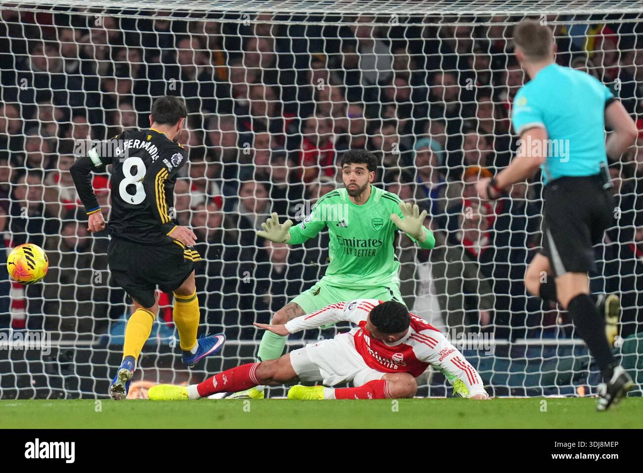 Arsenal's William Saliba helps block a shot by Manchester United's ...
