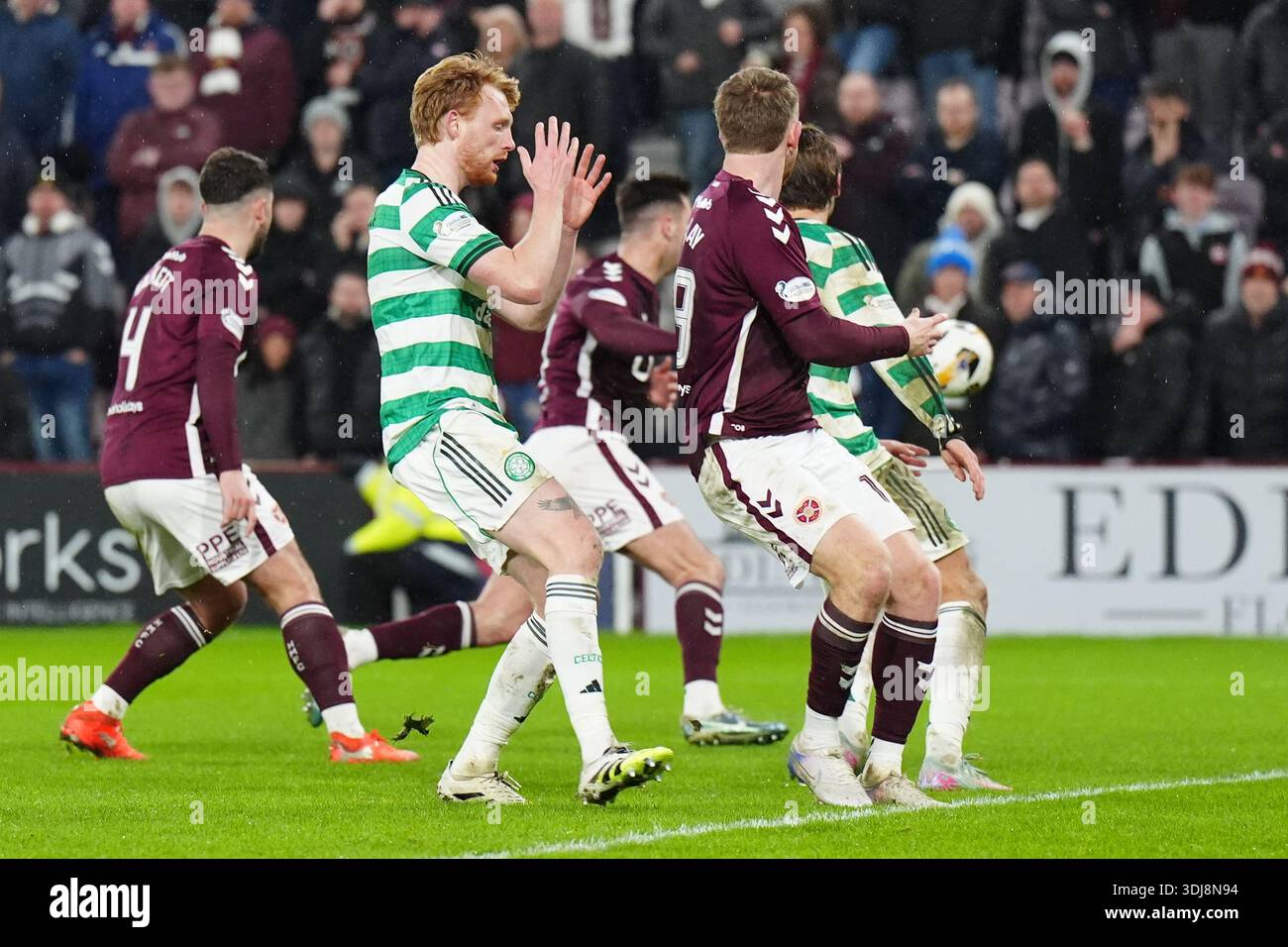 Celtic's Liam Scales (second from left) reacts after missing an attempt ...