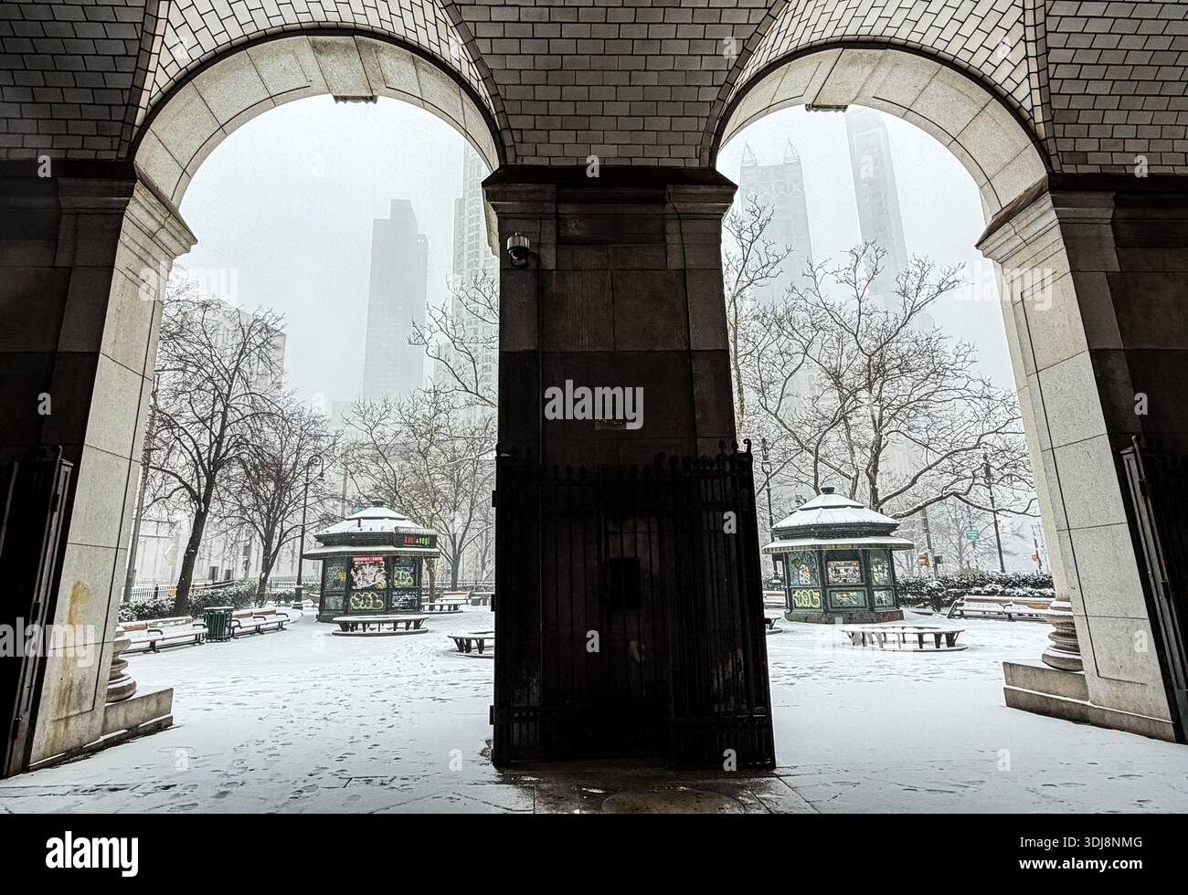 New York, United States. 25th January, 2026. DCAS Plaza is seen covered ...