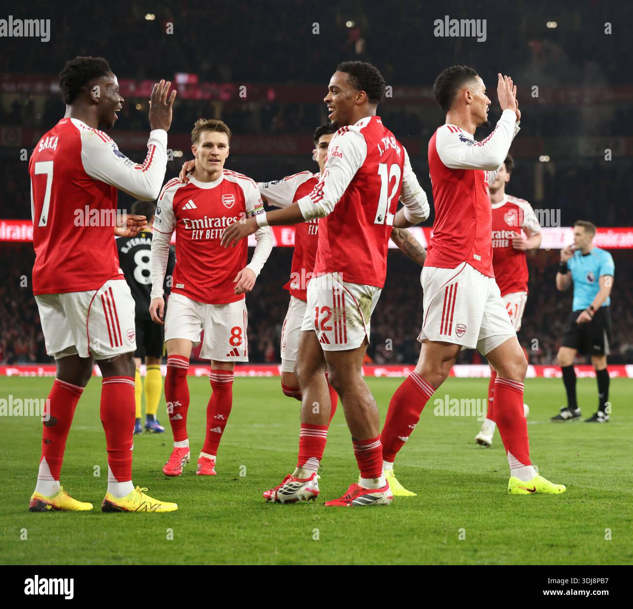 Arsenal celebrate the first Arsenal goal (1-0) scored by Jurrien Timber ...