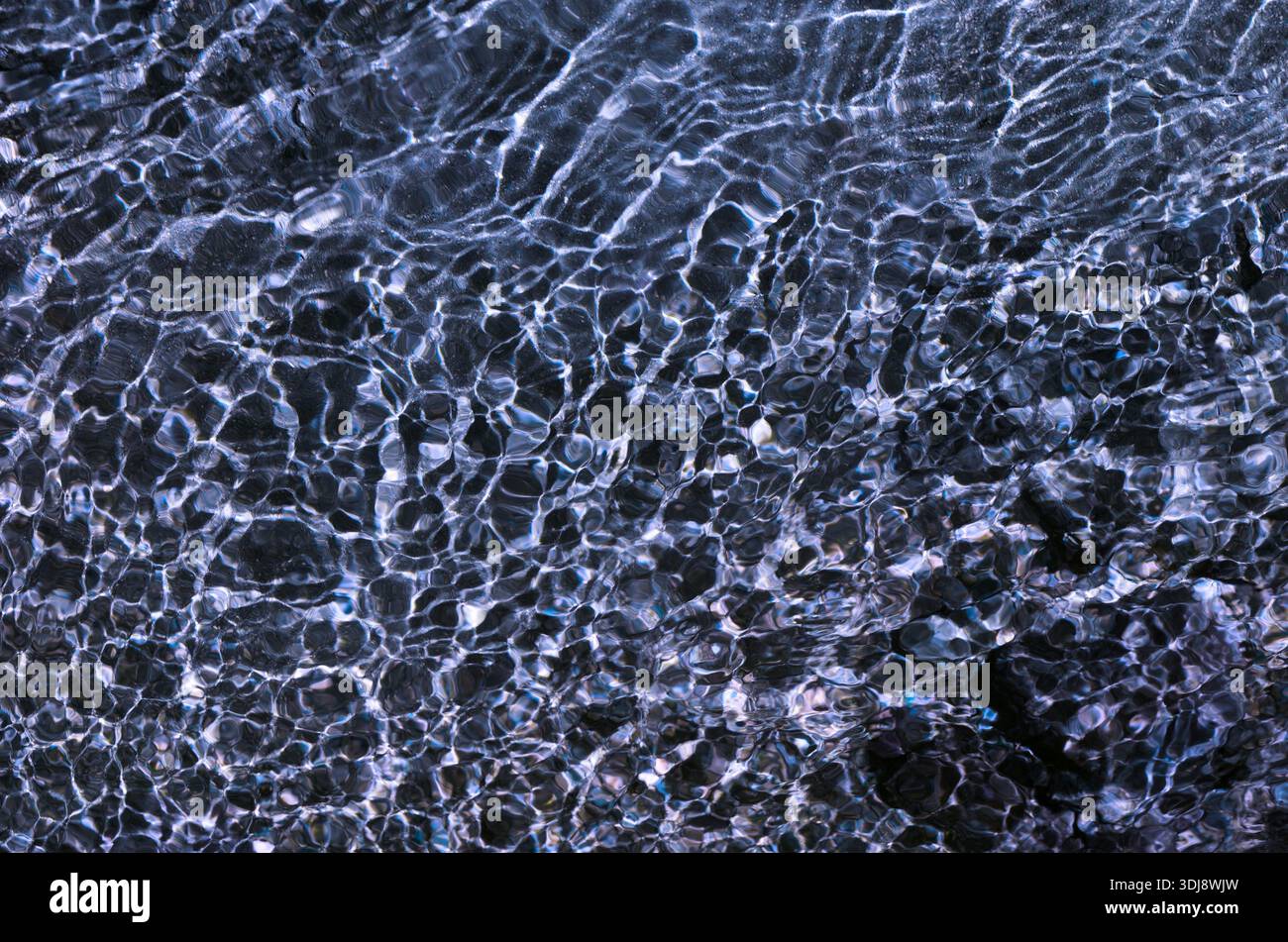 Ripples and sunlight reflexes in a shallow layer of water, freshwater ...