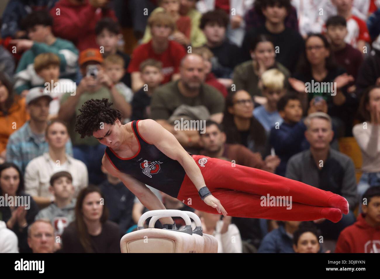 Ohio State gymnast David Ramirez competes on the pommel horse during an ...