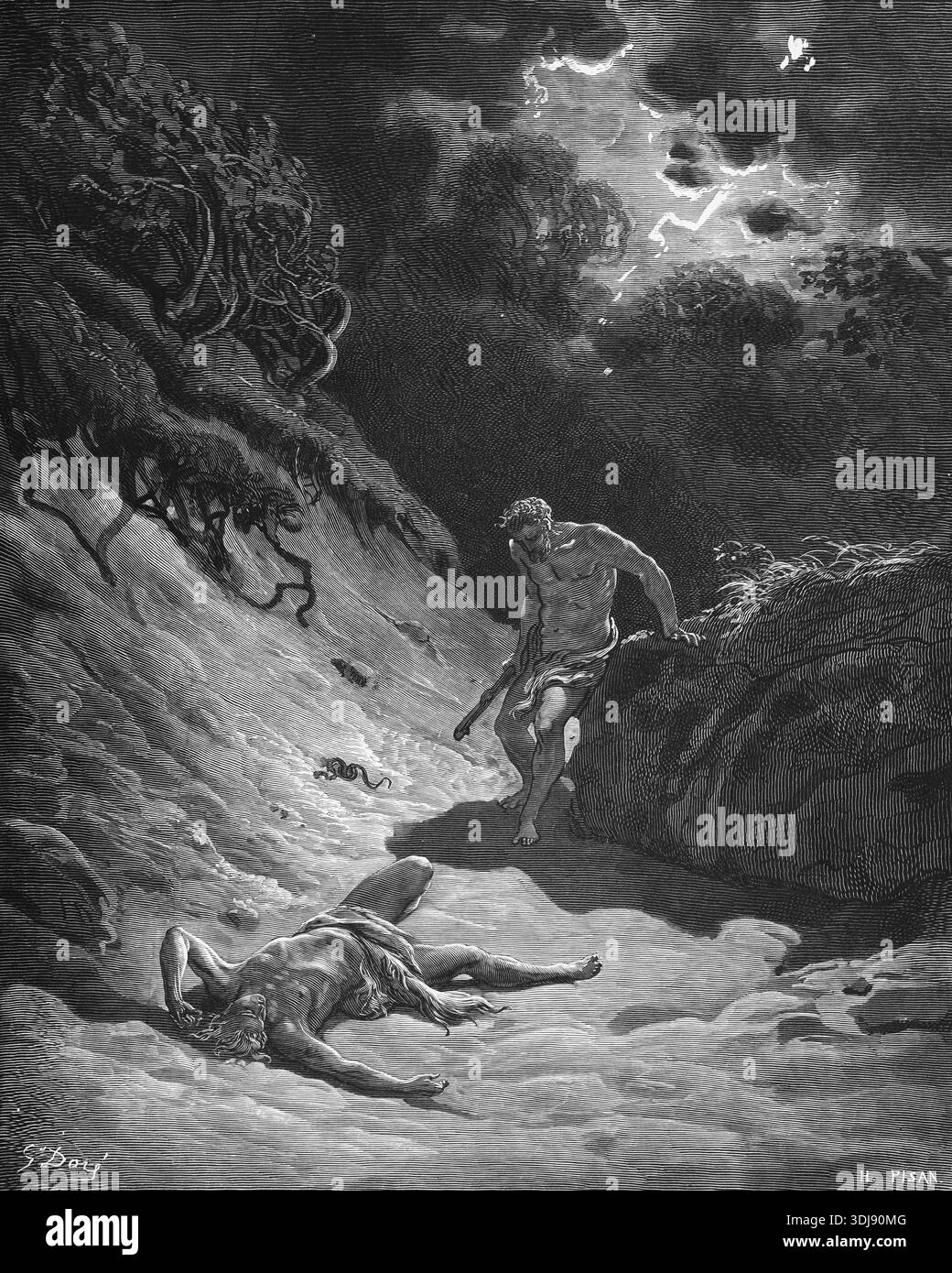 First book of Moses, chapter 4, verse 8, Bible, Cain tells his brother ...