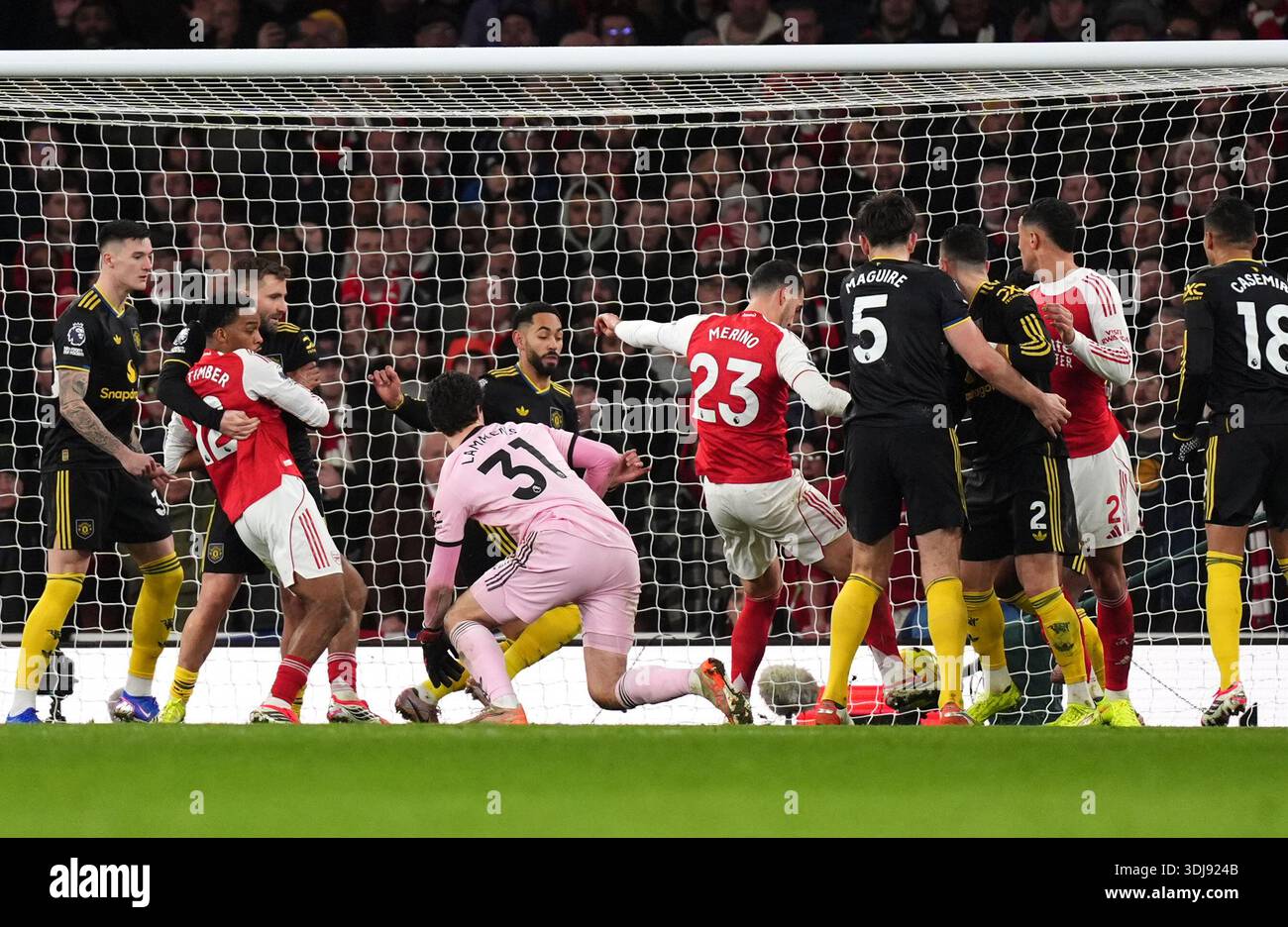 Arsenal's Mikel Merino scores their side's second goal of the game ...