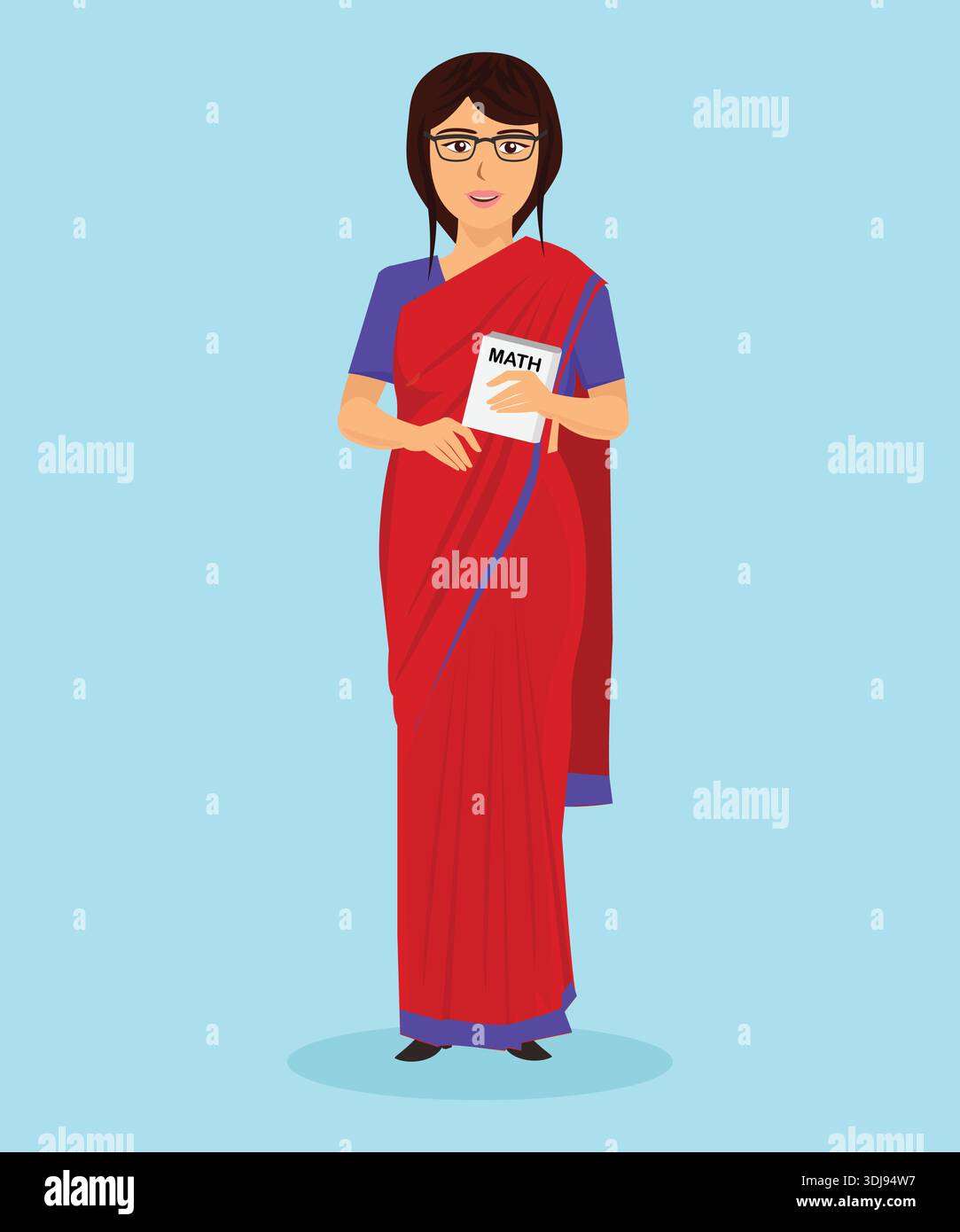 Indian Woman Teacher Vector Illustration in Saree Holding Book for ...