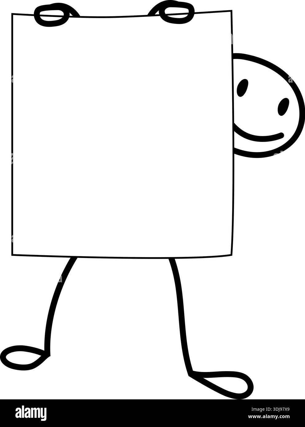 Stick figure character standing behind a large rectangular board with ...