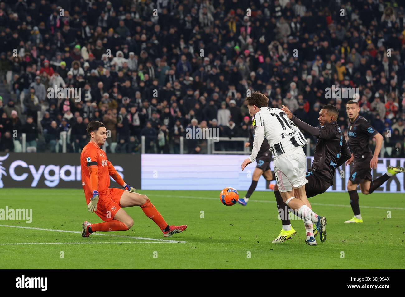 Turin, Italy, 25th January 2026. Kenan Yildiz of Juventus scores to ...
