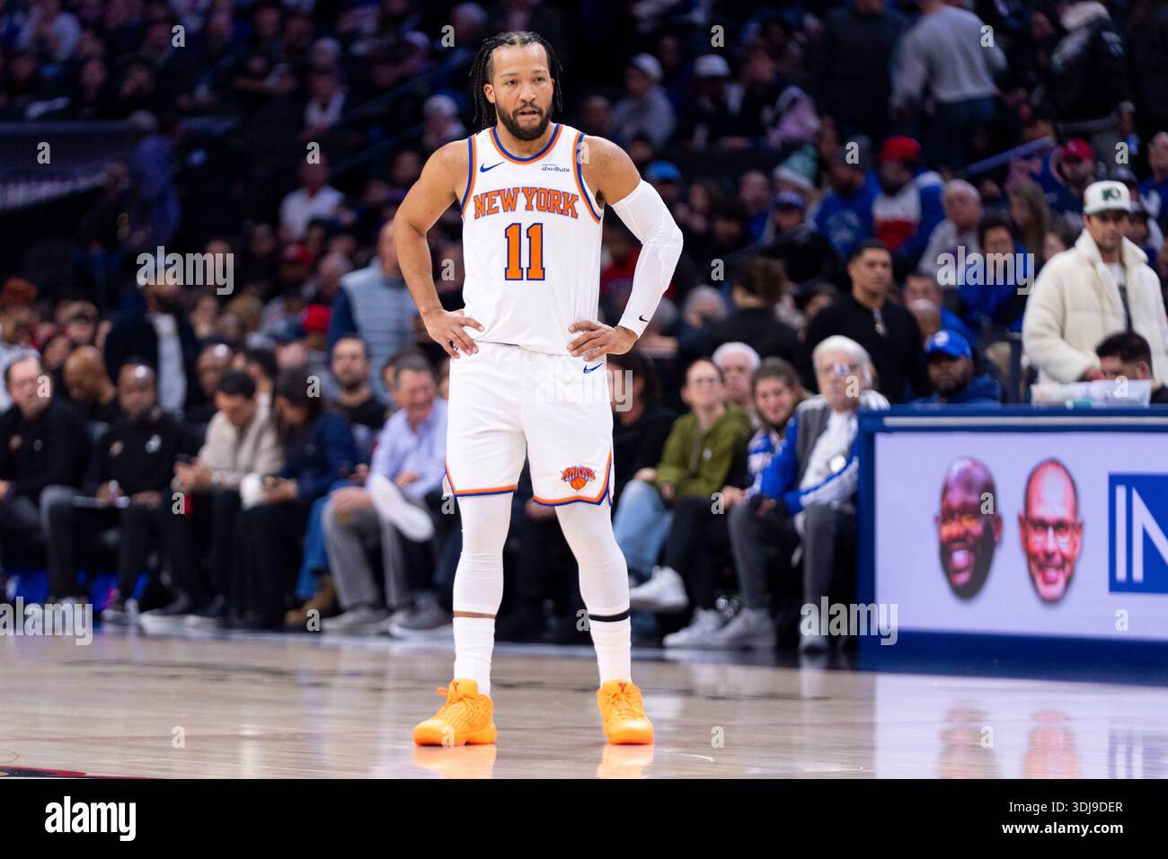 New York Knicks' Jalen Brunson looks on during an NBA basketball game ...