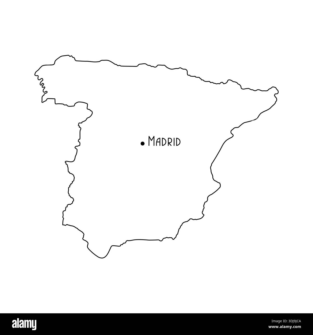 Map of Spain country detailed accurate border line simple hand drawn ...