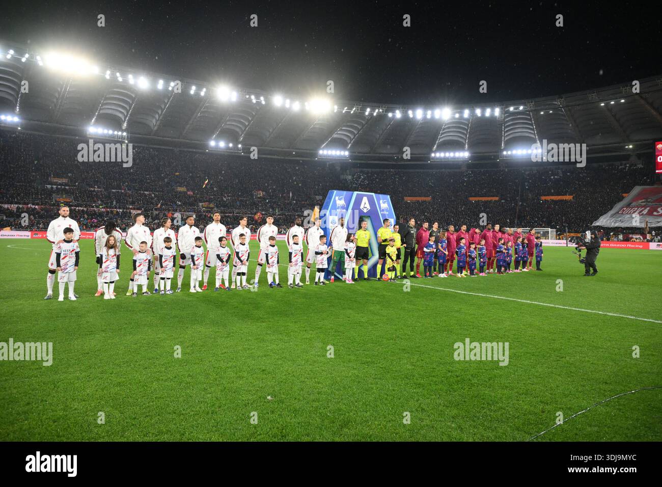 Olimpico Stadium, Rome, Italy - Players of Roma and Milan walk out of ...