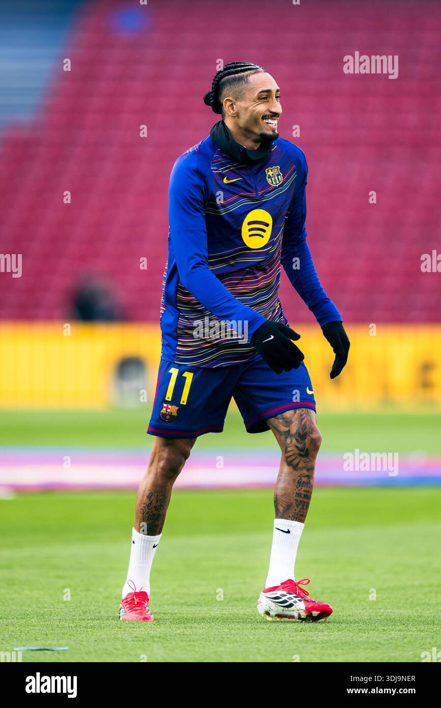 FC Barcelona player (11) Raphinha reacts during LaLiga EA Sports match ...