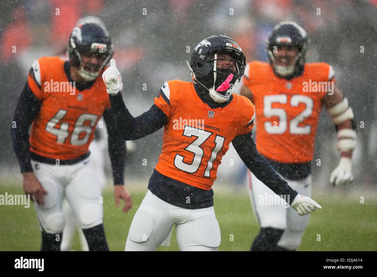 Denver Broncos cornerback Kris Abrams-Draine celebrates a tackle ...