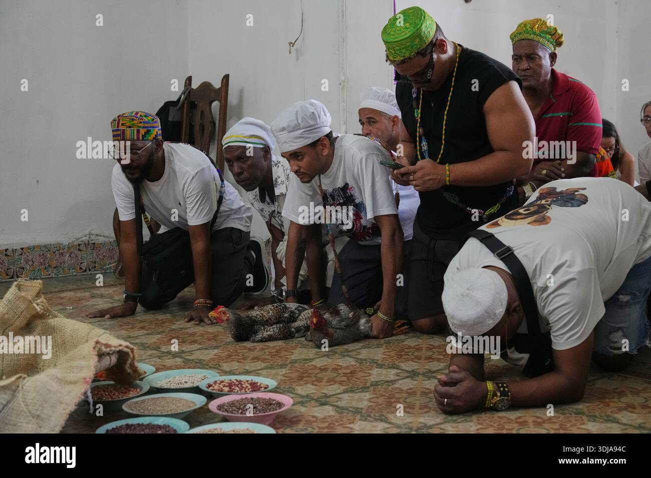 Santeria priests, also known as Babalawos, perform a cleansing ritual ...
