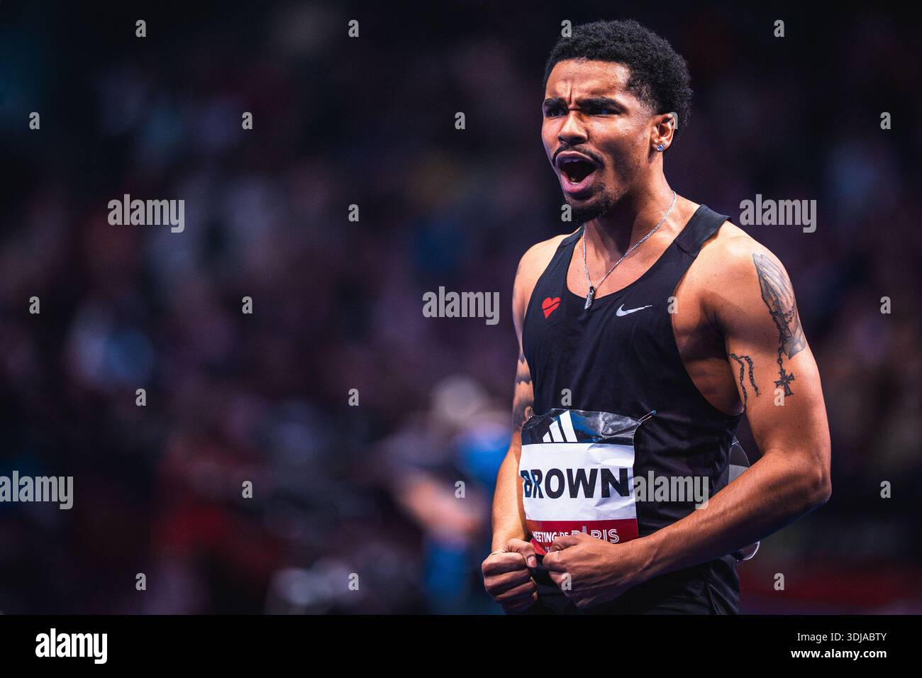 Darius Brown (USA) finale 60m Hurdles Men during the Meeting de Paris ...