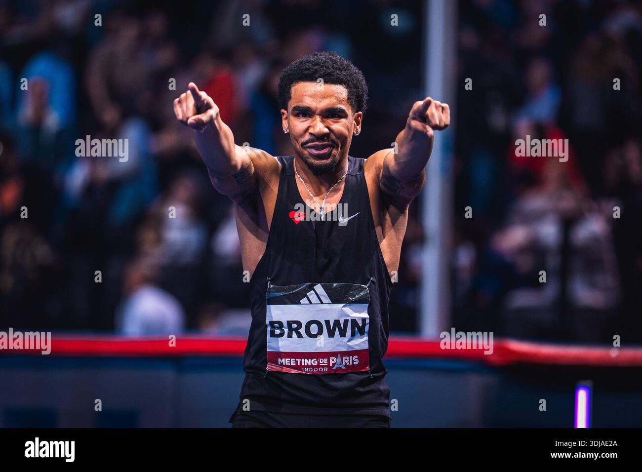 Darius Brown (USA) finale 60m Hurdles Men during the Meeting de Paris ...