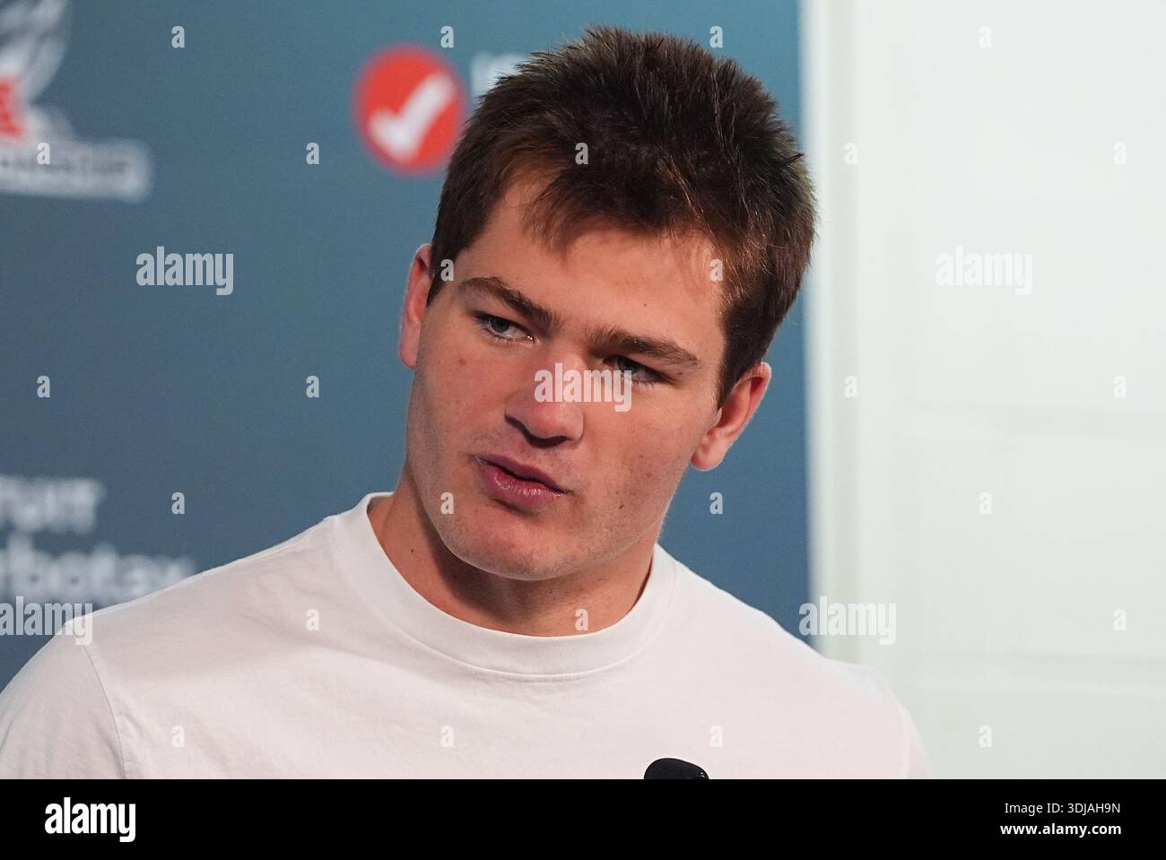 New England Patriots quarterback Drake Maye speaks after the AFC ...