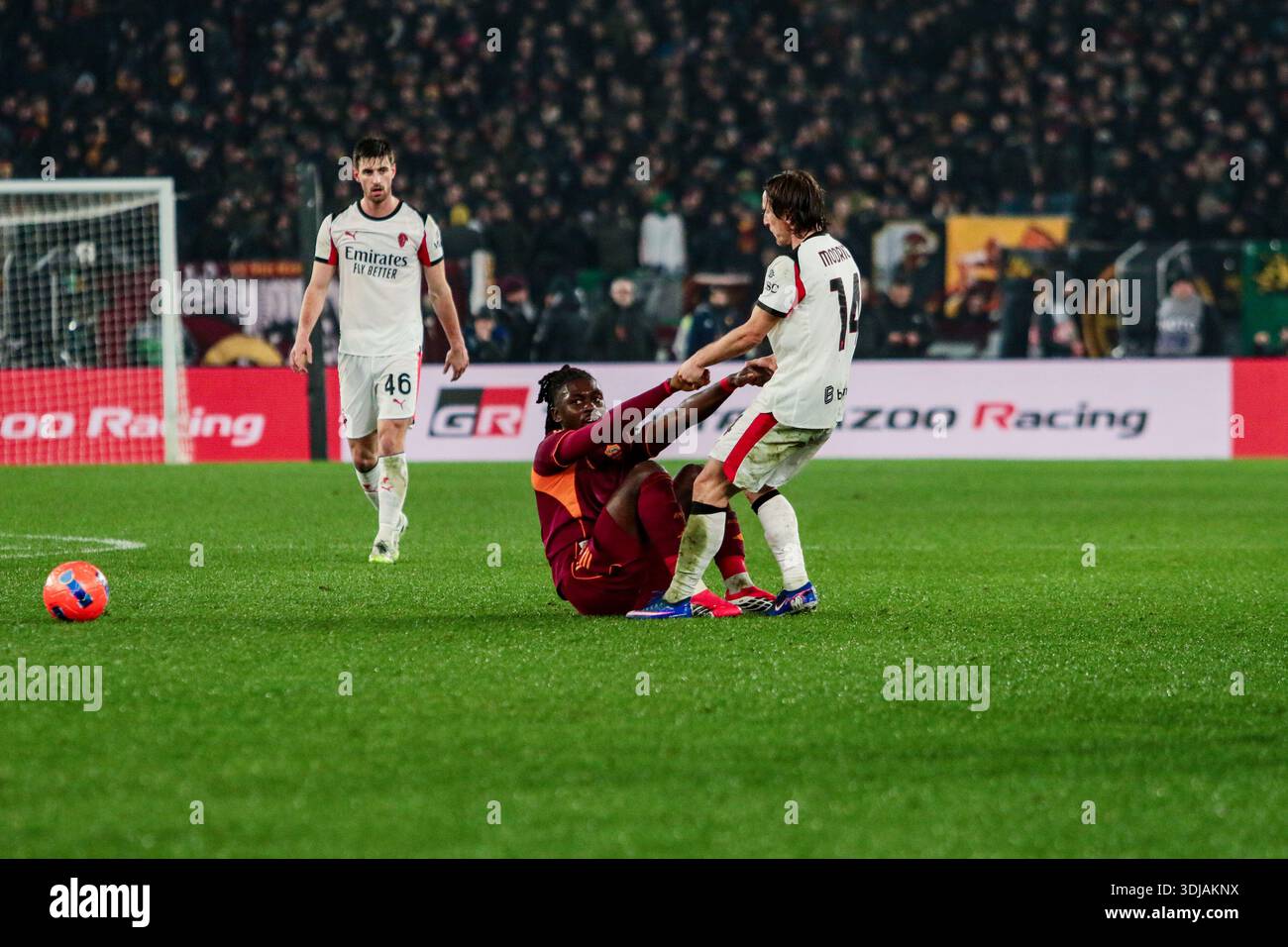 Manu Kone of AS Roma and Luka Modric of AC Milan during AS Roma vs AC ...