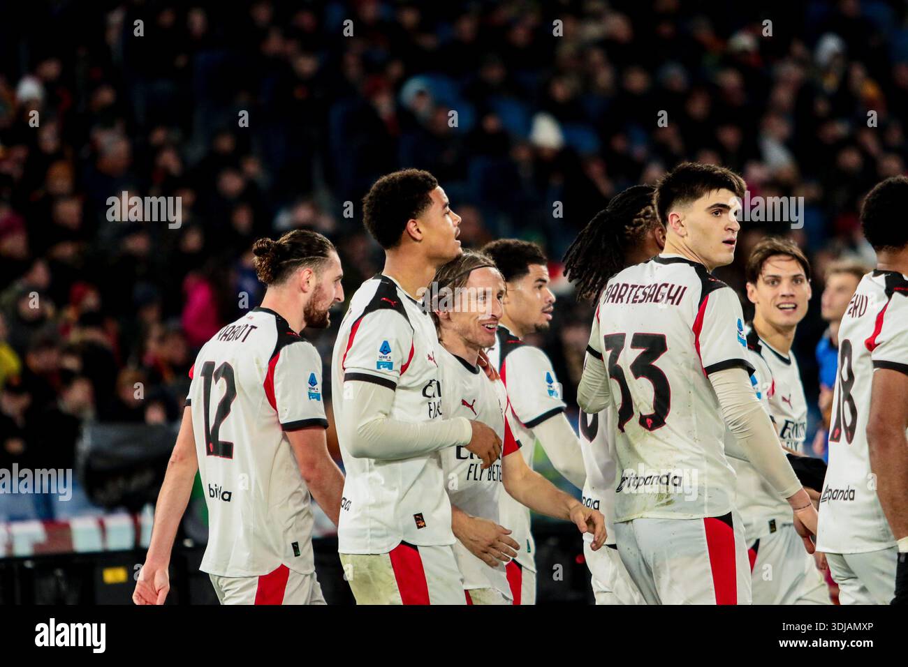 Koni De Winter of AC Milan and Luka Modric of AC Milan during AS Roma ...