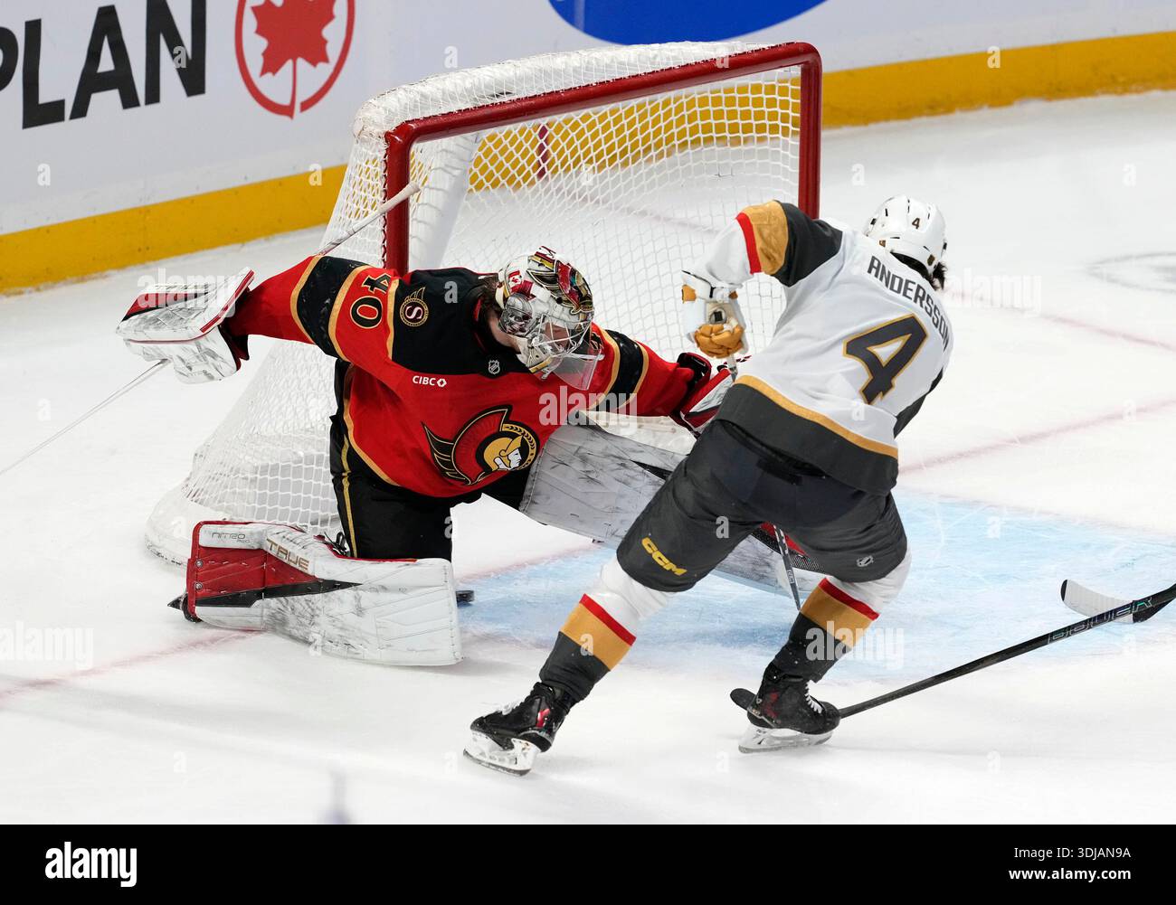 Vegas Golden Knights' Rasmus Andersson (4) scores on Ottawa Senators ...