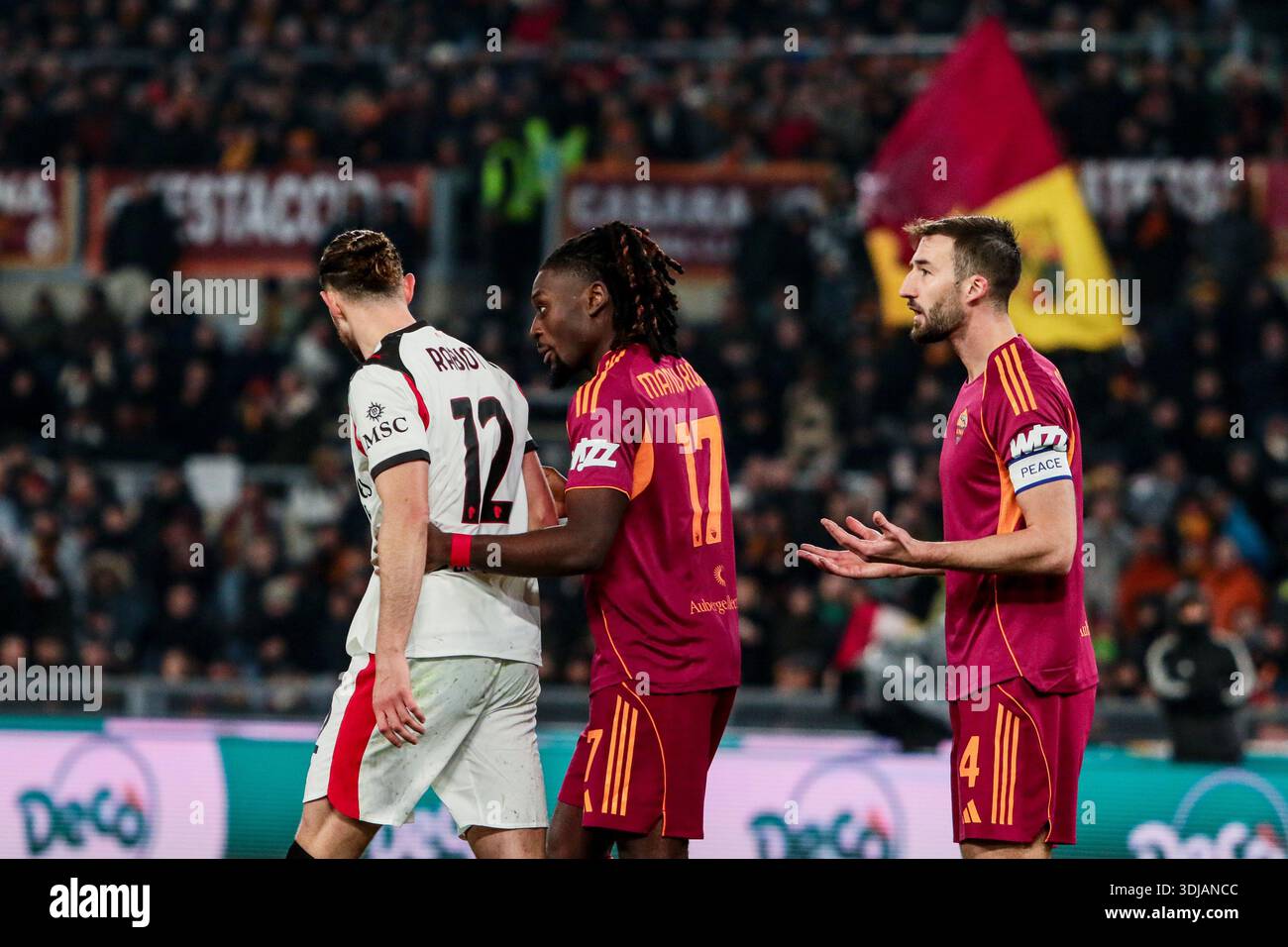 Adrien Rabiot of AC Milan and Manu Kone of AS Roma during AS Roma vs AC ...
