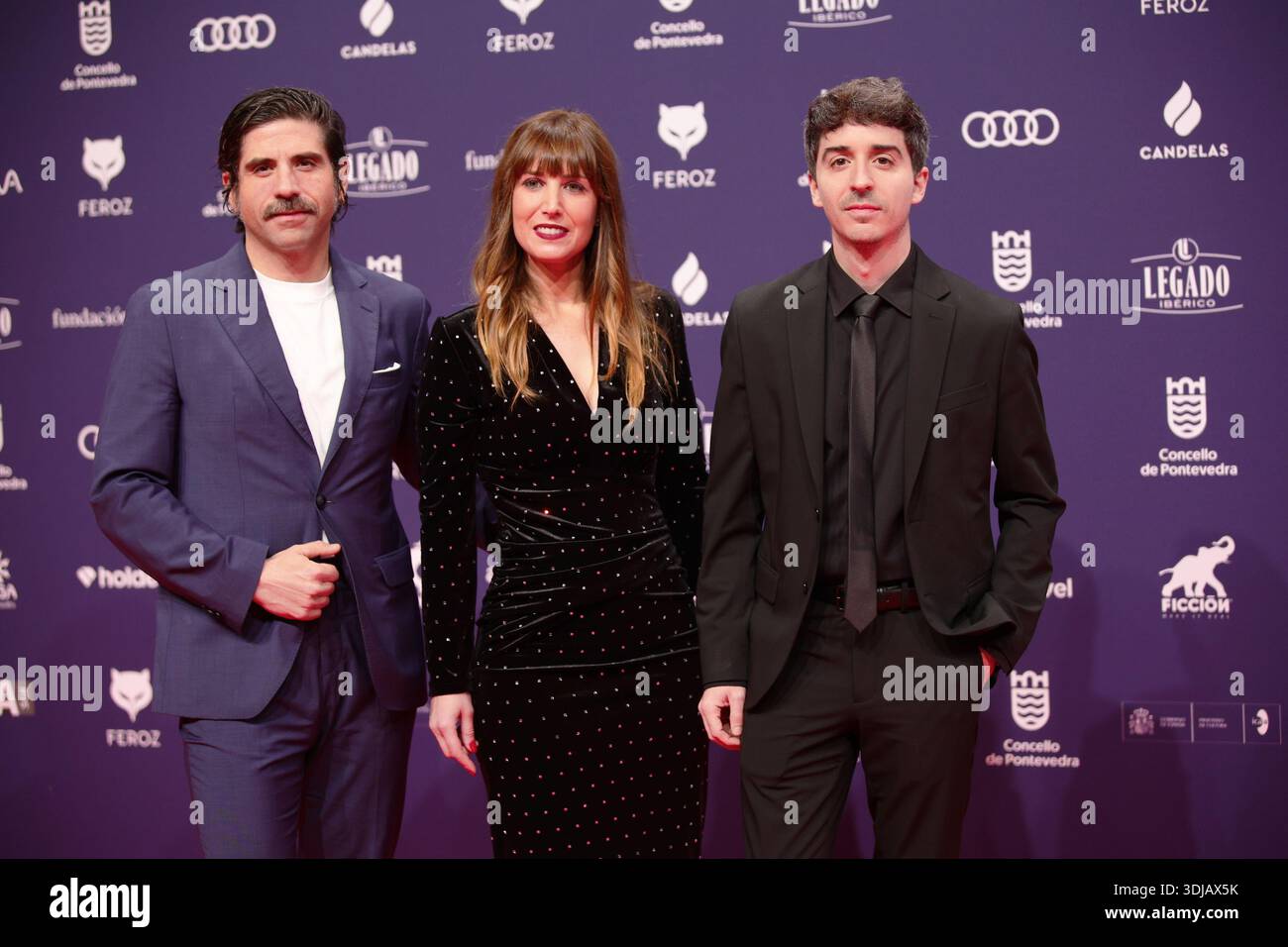 A guest, Sara Martín Rada and Jota Aceytuno attend the red carpet of ...