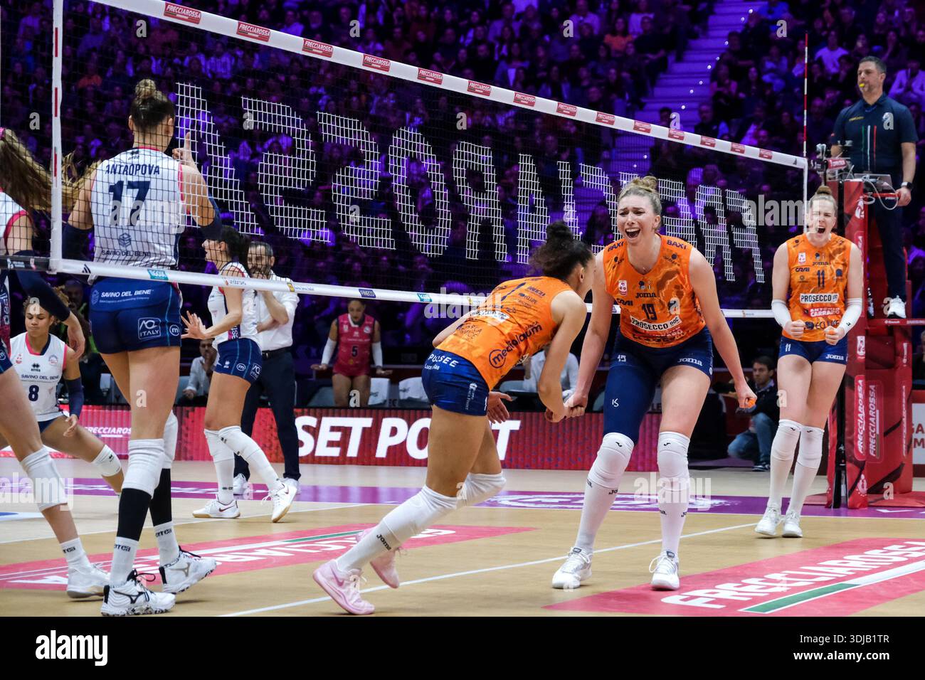 Conegliano players seen celebrating during the Coppa Italia A1 ...