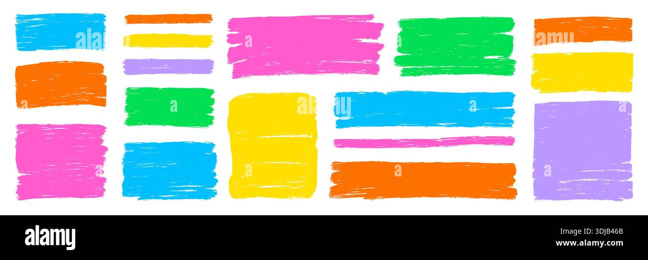 Rectangle, square box frames with colorful brush strokes set. Hand ...
