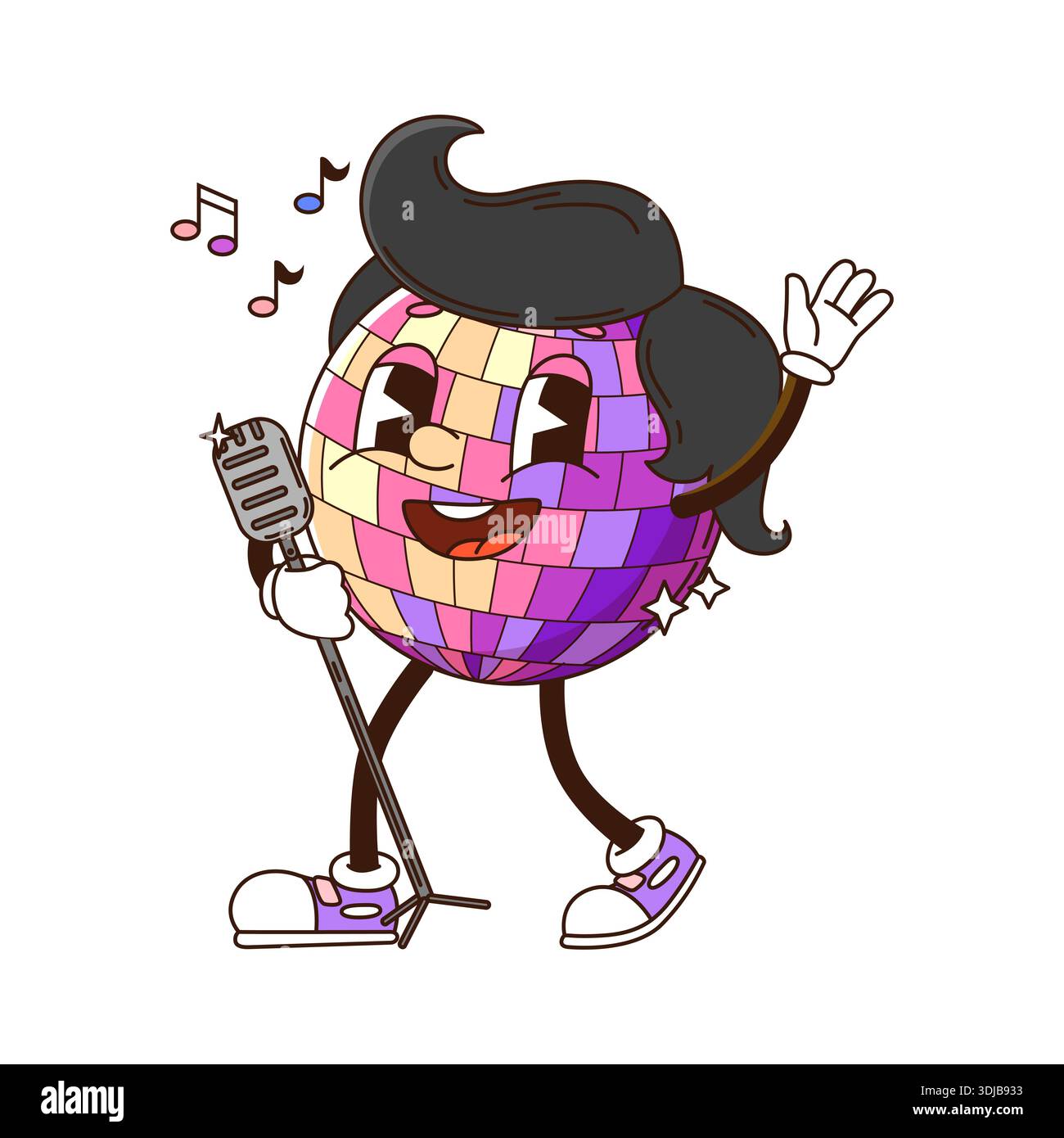 Disco ball groovy funky hippie character with funny face, cartoon ...