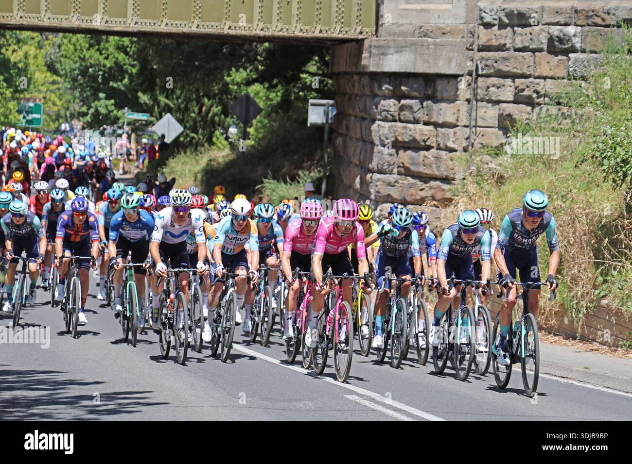 Riders passing through the Adelaide Hills town of Aldgate during stage ...